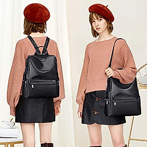 ALTOSY Leather Backpack for Women Elegant Genuine Backpack Purse Ladies Leather Shoulderbag （S80 Black）