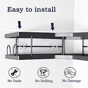 FeekaLife Corner Shower Caddy Shower Organizers Adhesive No Drilling Bathroom Shelves for Storage Shower Organization Shower Caddy Home Decor Kitchen Carbon Steel 2 Pack Black