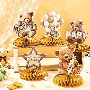 Zonon 8 Pcs We Can Bearly Wait Centerpieces Bear Baby Shower Decorations Bear Baby Shower Honeycomb Centerpieces Bear Table Decorations for Kids Party Favor Supplies (Brown)