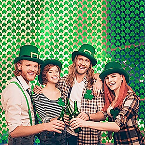 Tifeson St.Patrick Day Shamrock Tinsel Foil Fringe Curtains - 2Pcs Saint Patrick's Day Irish Party Backdrop Decorations Photo Booth Backdrops Green (3.2 x 8.3 ft)