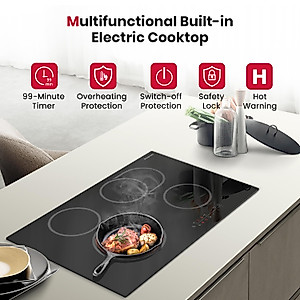 GASLAND Chef Electric Cooktop 30 Inch, Electric Radiant Cooktop CH77BF Drop-in 4 Cooking Zones Ceramic Cooktop with 9 Power Levels, Sensor Touch Control, Child Safety Lock, 240V, 1-99 Minute Timer