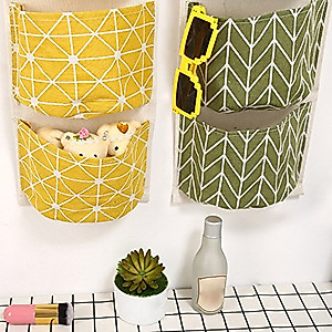 litymitzromq Hanging Organizer, 3 Pockets Wall Door Closet Home Hanging Storage Bag Linen Fabric Wardrobe Organizer Pouch Space Saving Household Tool Green