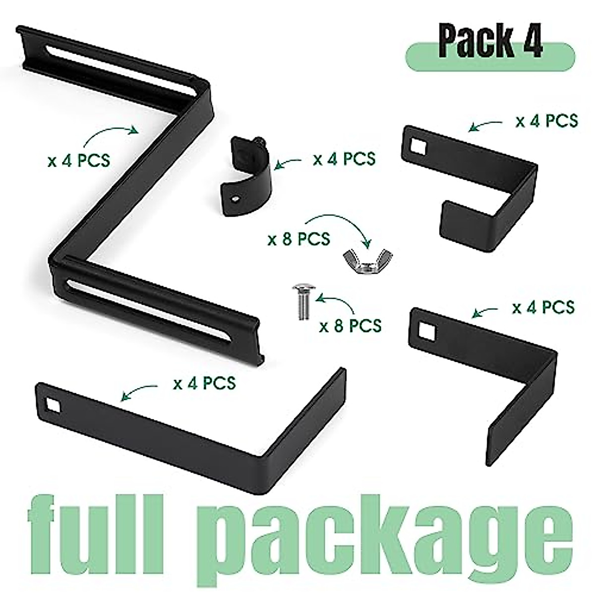 Vinazone Window Box Bracket, Adjustable Planter Box Bracket, Flower Box Bracket for Railing, No Drill Flower Box Holder, Railing Planter Bracket, Planter Box Bracket for Deck Railing - 4Pack - Black