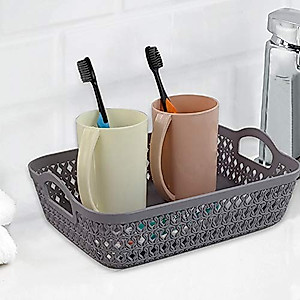 Kekow Small Plastic Storage Basket Tray with Handle, 6-Pack, Gray