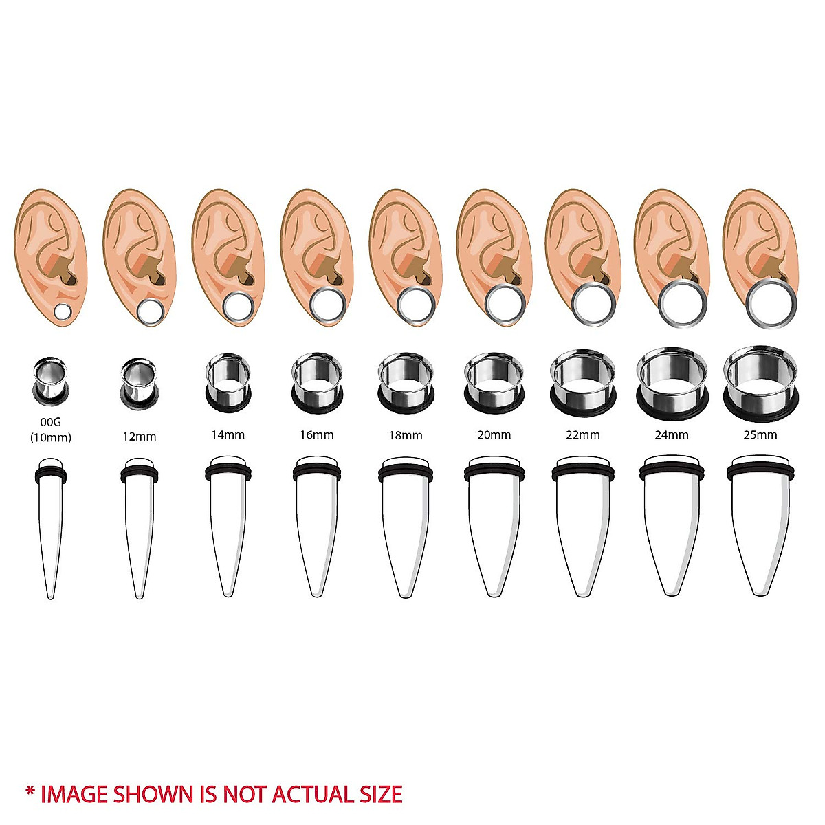 BodyJ4You 36PC Ear Stretching Kit - 00G-25mm Big Gauges - Black Surgical Steel Single Flare Tunnels Plugs Acrylic Tapers - Stretchers Weights Expanders Eyelets