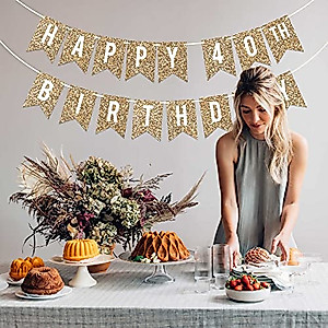 Pre-Strung Happy 40th Birthday Banner - NO DIY - Gold Glitter 40th Birthday Party Banner - Pre-Strung Garland on 6 ft Strands - Gold Birthday Party Decorations & Decor. Did we mention no DIY?