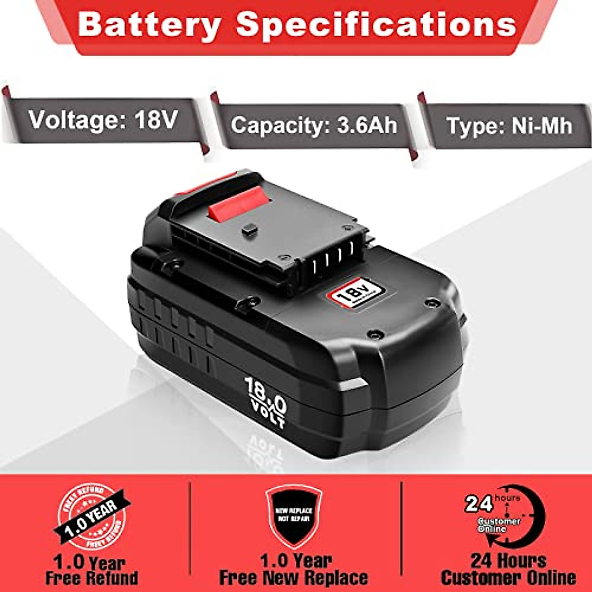 VANTTECH 2Pack PC18B 18V 3.6Ah Ni-Mh Replacement Battery for Porter Cable 18V Battery PC188 PC18B-2 PC18BLEX PCC489N PCMVC PCXMVC Compatible with Porter Cable 18V Cordless Power Tools