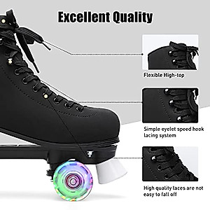 FEETCITY Womens Roller Skates High-Top Double-Row Leather Roller Skates for Girls Boys for Indoor Outdoor Size 9 Black