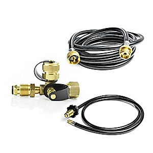 Stanbroil Propane Brass 4 Port Tee kit with 5ft and 12ft Hoses Allows for Connection Between Auxiliary Propane Cylinder