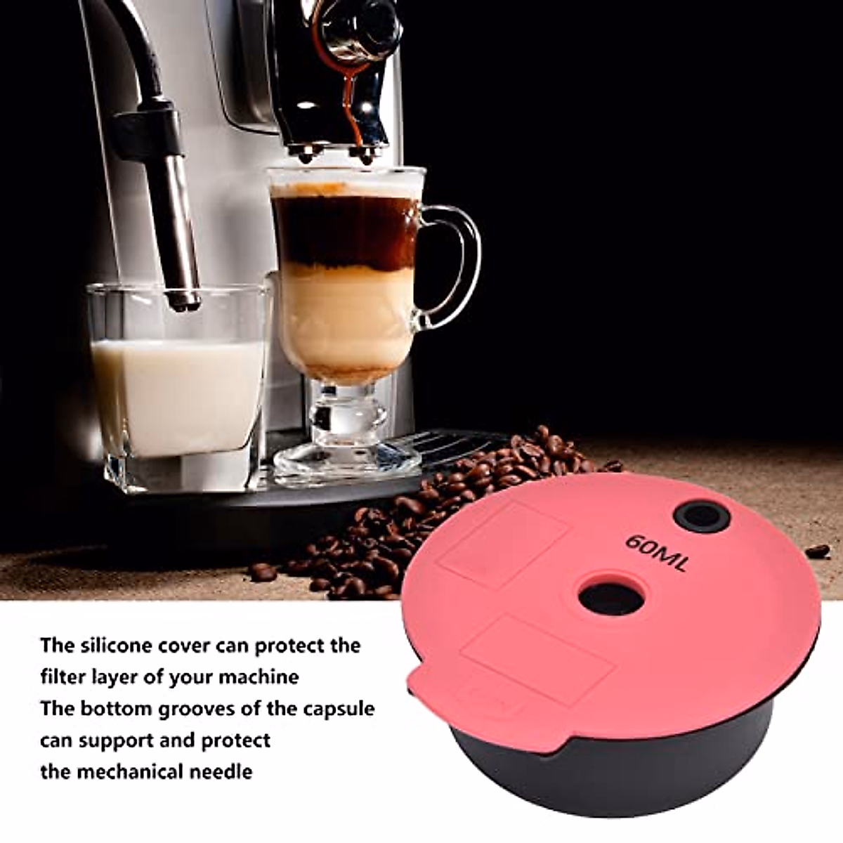BstXqty Coffee Capsule, Reusable Coffee Capsule Cup with Removable Filter Pink Capsule Filter Bottom Grooves with Unique Sealing Design for Most Coffee Machines(60ml)