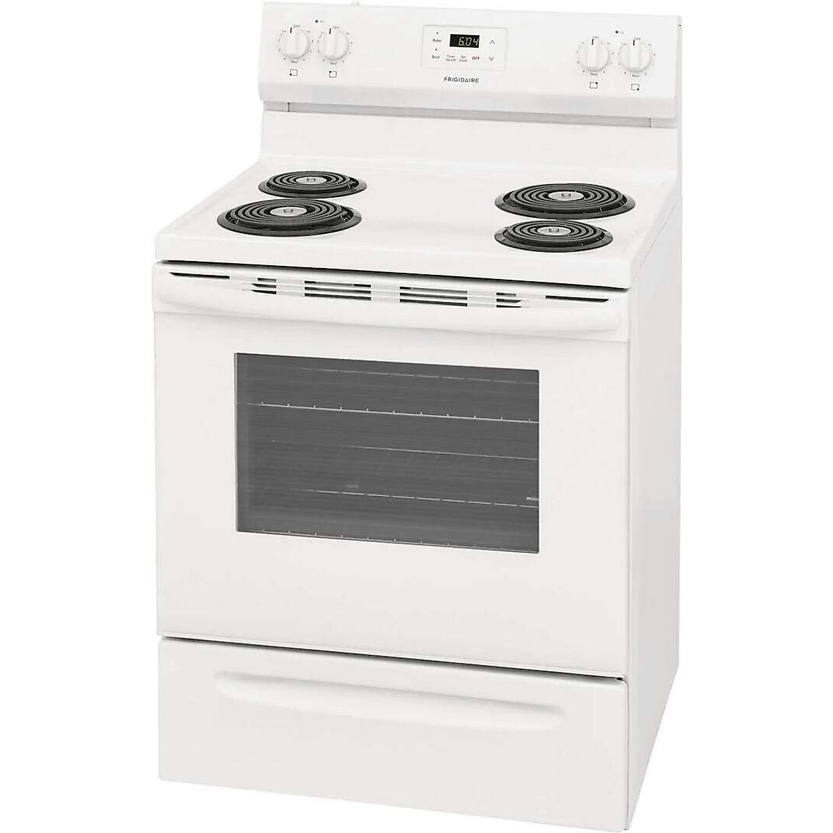 Frigidaire FCRC3012AW 30" Electric Range with 4 Coil Elements 5.3 cu. ft. Oven Capacity Store-More Storage Drawer Electronic Kitchen Timer in White