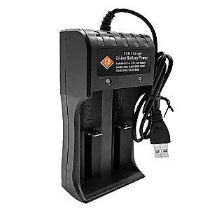 18650 Battery Charger 2 Bay Smart Universal USB Charger for 3.7V Rechargeable Lithium Li ion Batteries Compatible 18650 26650 21700 10400 14500 16340 16650 18500 Battery Charger(No Battery)