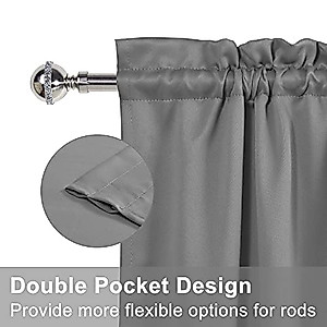 XWZO Door Curtains for Door Window, Thermal and Room Darkening Curtains for French Door, Rod Pocket Blackout Curtains for Kitchen, 25 x 40 inches Long, Grey, 1 Panel