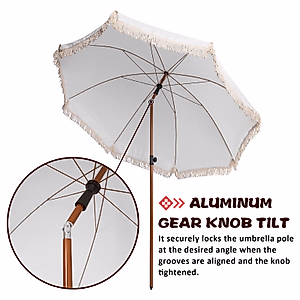 Funsite 7.5Ft Patio Beach Umbrella with Fringe, Tassel Umbrella UPF50+ with Push Botton Tilt & Crank, Holiday Outdoor Umbrella with Carry Bag Ideal for Garden, Lawn, Deck, Yard&Pool, White