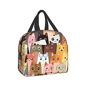 Flinbooke Cute Cat Lunch Box for Kids Teen Girls Boys Aesthetic Reusable Insulated Cooler Kawaii Lunch Bag Women for School Office Outdoor