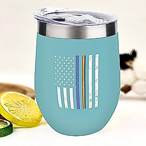 Mighun Pride Parade LGBT Wine Tumbler with Lid Rainbow Flag Pride Vacuum Coffee Tumbler Stainless Steel Coffee Cup for Cold & Hot Drinks Wine Coffee Cocktails Beer 12 Oz