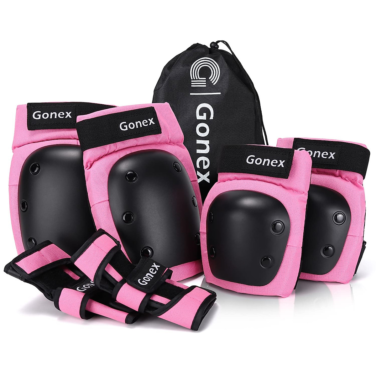 Gonex Knee Pads Elbow Pads with Wrist Guards, Kids Youth Adult Skateboard Skate Pads 3 in 1 Protective Gear Set for Skateboarding Skating Roller Skating Scooter Cycling Biking Bicycle, Pink S