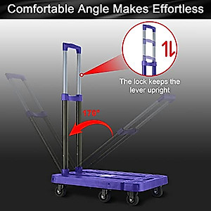 Folding Hand Truck, 500 LB Heavy Duty Luggage Cart, Utility Dolly Platform Cart with 6 Wheels for Luggage Car House Travel Moving Shopping Office Use, Purple