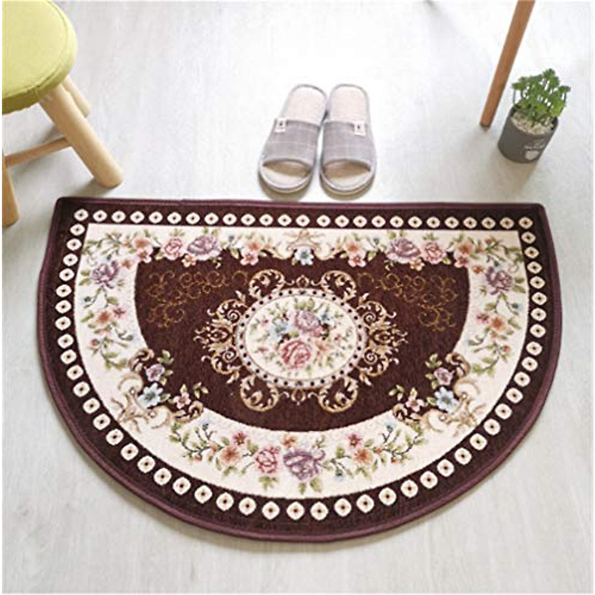 Semi Circle Door Mat, Soft Half Moon Rug, Floral Anti-Slip Carpet for Home Entrance Bedroom Living Room Bathroom Indoor Outdoor, 23.6 x 35.4inch