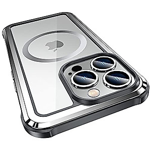 Auleegei Stainless-Frame Metal Magsafe Designed for iPhone 14 Pro case Clear [20 FT Military Drop Protection] Protective Shockproof Bumper with Airbag Case [Non-Yellowing] Cover 6.1 Inch-Silver