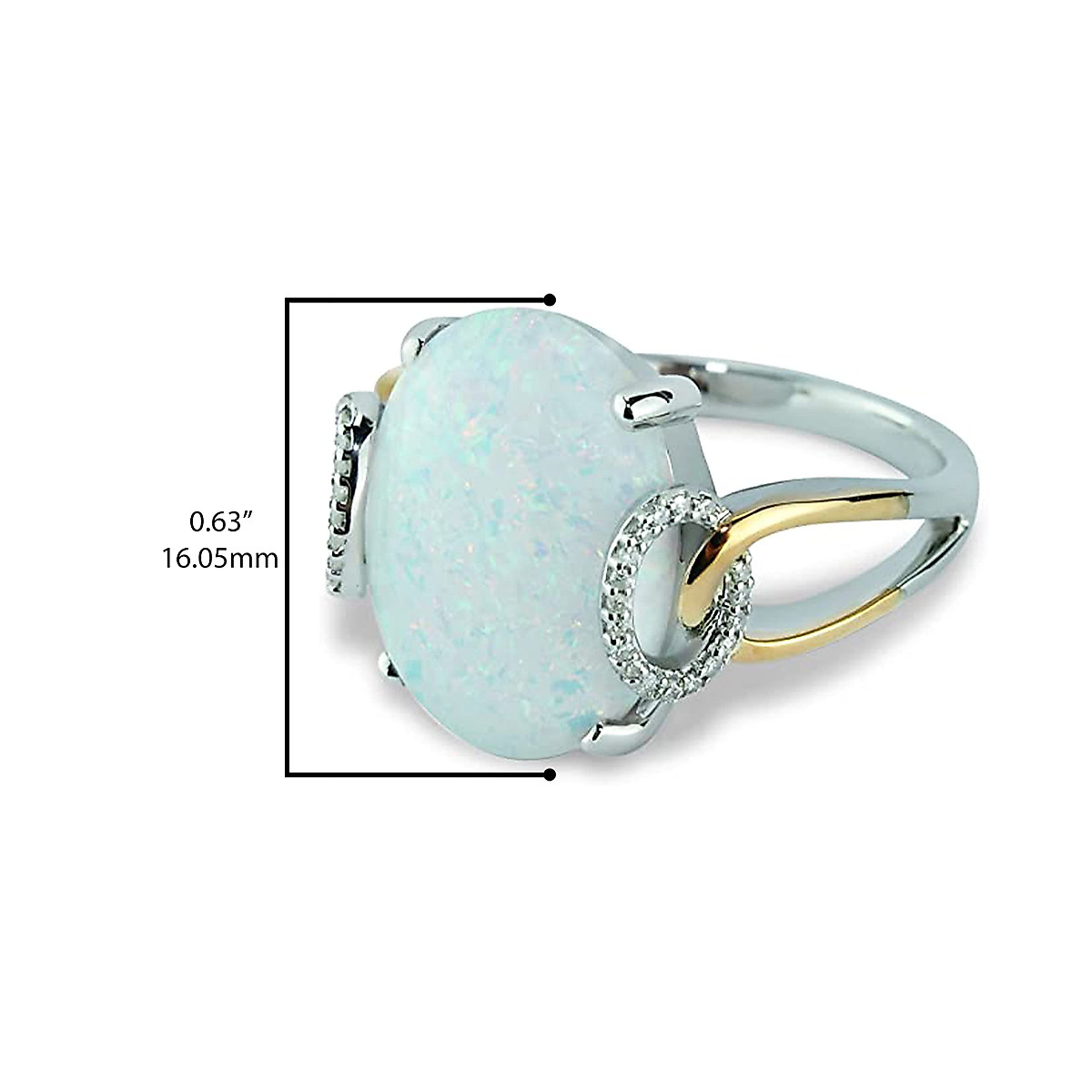 Belantina Heartland By Beverley Mitchell 10K Rose Gold with .925 Sterling Silver Oval Lab Created Opal Cabochon & Diamond Accented Statement Ring (H-I Color, I2-I3 Clarity) - Size 8