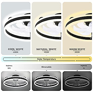 Bella Depot Ceiling Fans with Lights, Low Profile Ceiling Fan with Light, Flush Mount LED Ceiling Fan with Dimmable LED Lights, Reversible Blades, Timing, Smart APP Control for Bedroom (Black)