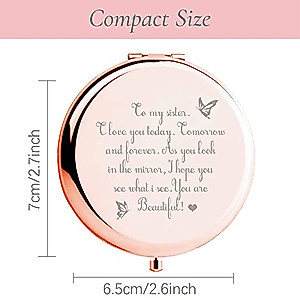 ZOORON Sister Gifts from Sister Brother, Sisters Birthday Gift Ideas, Rose Gold Compact Mirror with Treasured Message for Birthday, Christmas, Graduation and Special Celebration