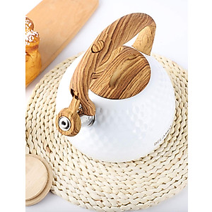 Tea Kettle, 2.7 Quart / 3 Liter BELANKO Stainless Steel Tea Kettles for Stove Top, Food Grade Teapot with Wood Pattern Handle Loud Whistling for Coffee, Milk etc, Gas Electric Applicable - Gloss White