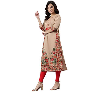 Janasya Indian Women's Tunic Tops Poly Silk Kurti for Women(JNE2305-KR-533-M) Brown