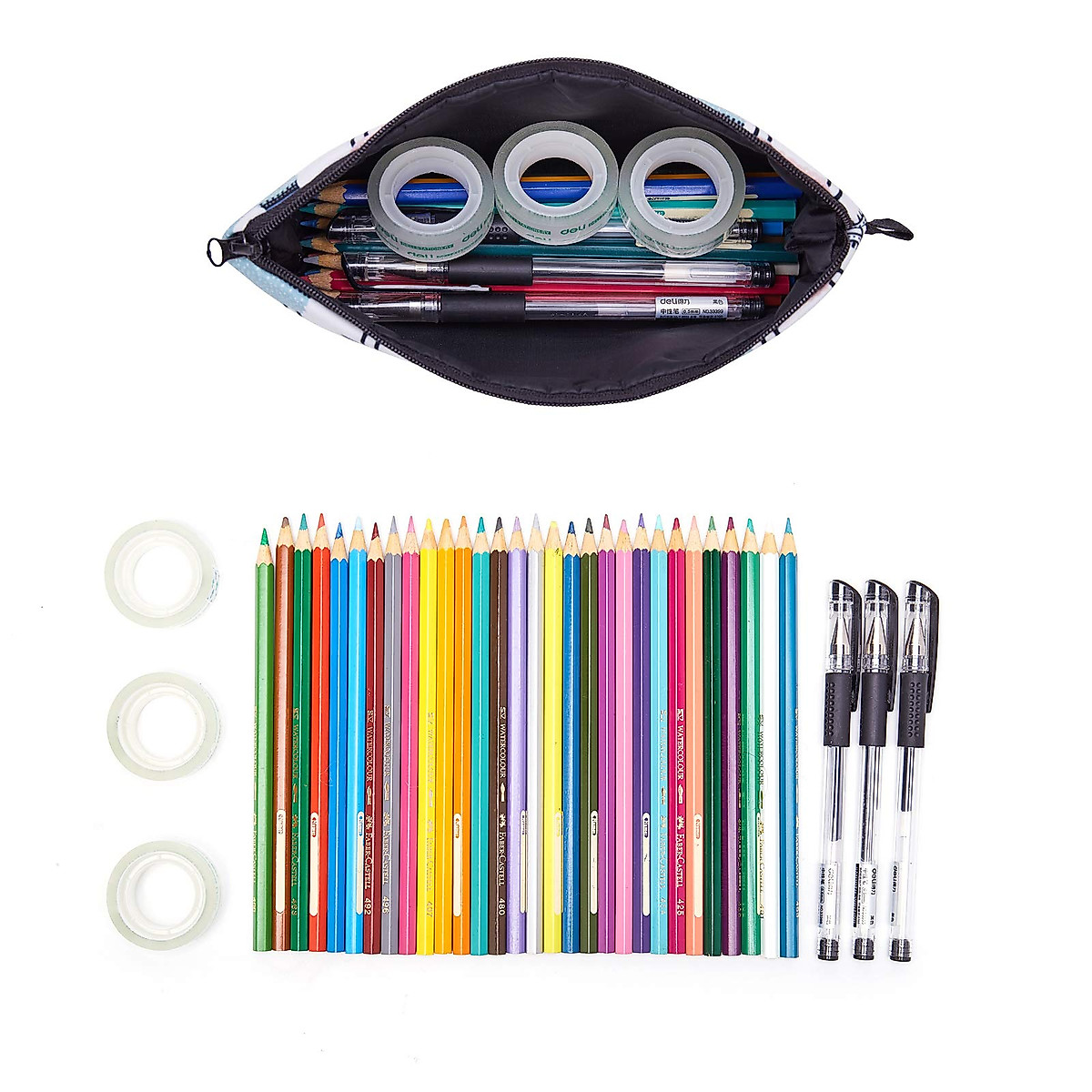 WANDF Cosmetic Bag for Women Makeup bag Organizer Mini Makeup Pouch for Purse Water Resistant Girls Gift (L-White Leopard)