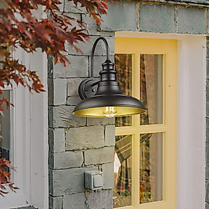 Dusk to Dawn Sensor Outdoor Barn Light Fixture, 12.3 Inch Dome Outdoor Wall Sconce Farmhouse Wall Mount Lights Exterior Gooseneck Light Fixture Black Finish Industrial Wall Lantern for Porch, 2Pack