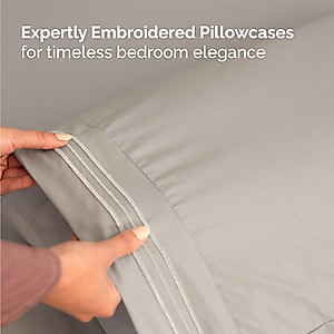 Queen Size 4 Piece Sheet Set - Comfy Breathable & Cooling Bed Sheets Set - Hotel Luxury Bedding for Women, Men, Kids & Teens - Deep Pockets, Easy-Fit, Super Soft & Wrinkle Free - Oeko-Tex - Light Grey