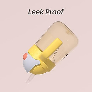 Piifur Weighted Straw Sippy Cup with Extra Straw Set, Spill Proof Water Bottle with Fixed Handle for Baby 6+ Months, 10 Ounce (Yellow)