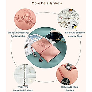 Verkigle Travel Jewelry Organizer, A5 Binder Jewelry Storage Book with Pockets, Foldable Earring Holder with Clear Jewelry Bags for Ring, Studs and Bracelet(70 Grids+70 Thicken PVC Bags)