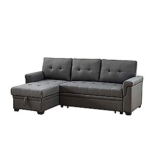 Lilola Home Destiny Dark Gray Linen Reversible Sleeper Sectional Sofa with Storage Chaise