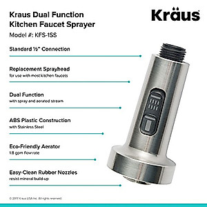 Kraus KFS-1SS Dual Function Kitchen Faucet Sprayer, Stainless Steel 4.4" x 2"