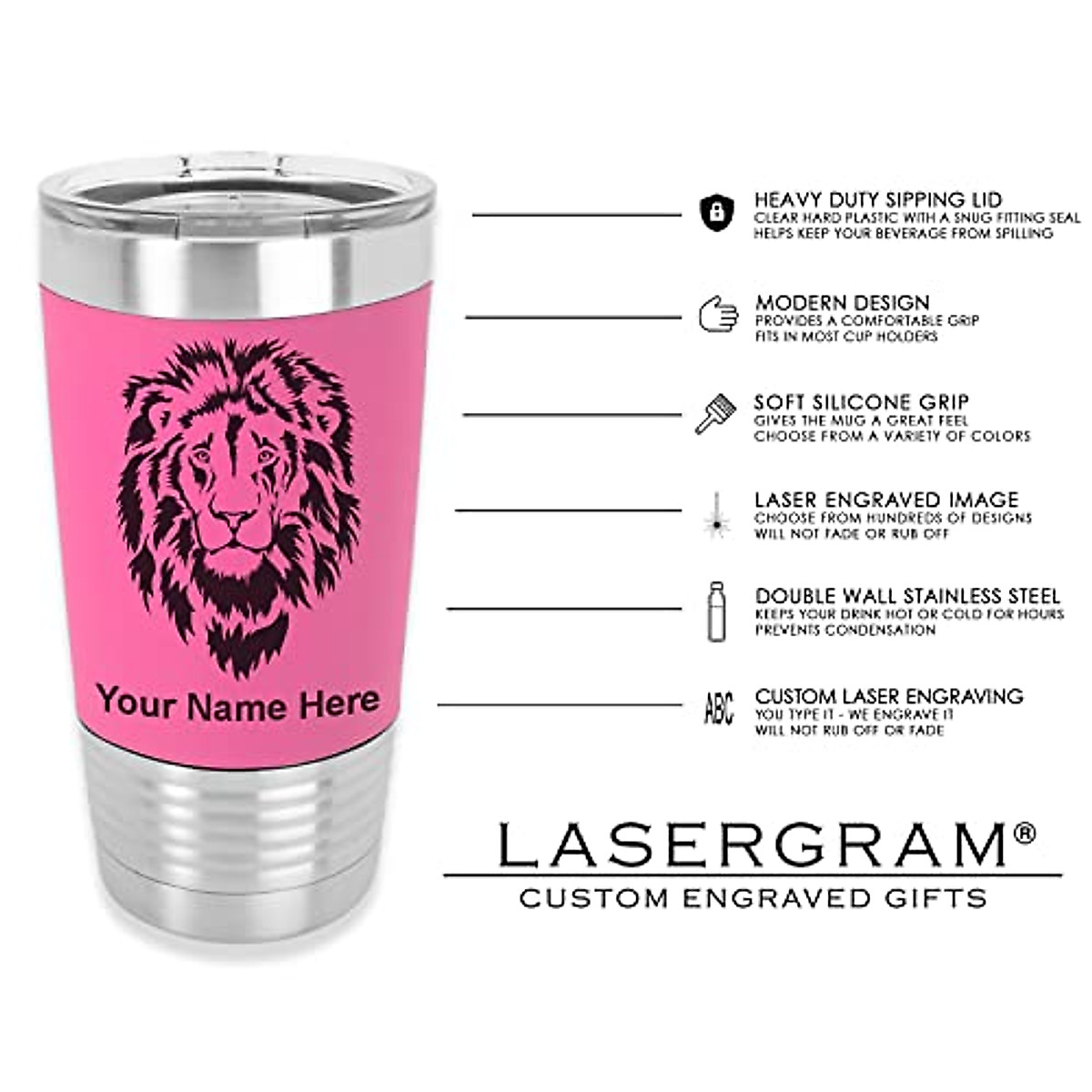 LaserGram 20oz Vacuum Insulated Tumbler Mug, OD Doctor of Optometry, Personalized Engraving Included (Silicone Grip, Pink)