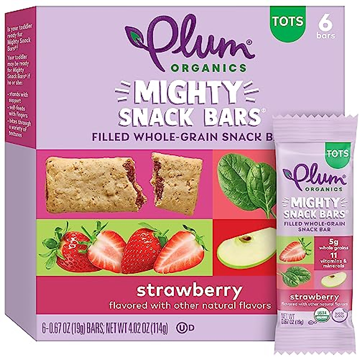 Plum Organics | Mighty Snack Bars | Organic Toddler & Kids Snacks | Blueberry + Strawberry Variety Pack | 0.67 Ounce Bar (48 Total)