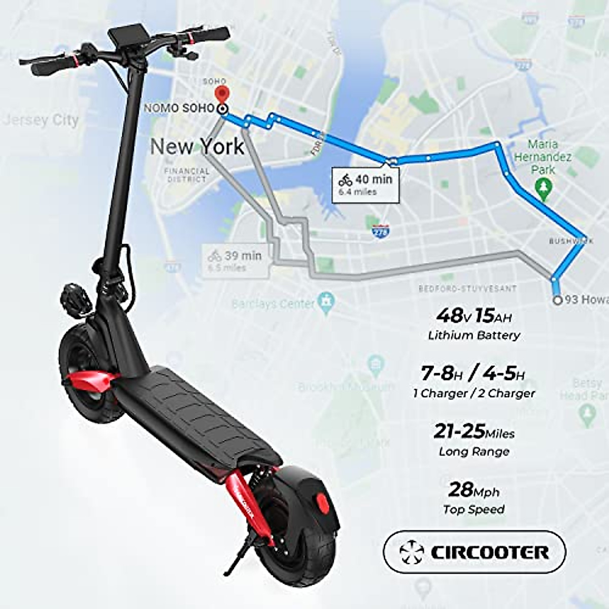 Circooter Raptor Electric Scooter Adult with Smart APP, 800W Motor, 28 Mph Top Speed, 25 Miles Range, 10 inches All Terrain Tires Off Road E Scooter, Dual Charger Ports & Storage Bag - Raptor