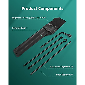 SCITOO Compatible for 2005-2021 for TOYOTA Tacoma Spare Tire Tool with 1 Lug Wrench Tool 1 Hook Segment 2 Extension Segments 091150C030 091500R010