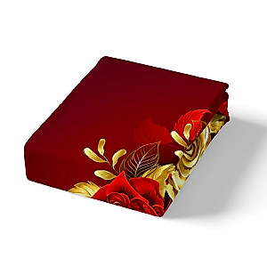 Feelyou Rose Comforter Cover Set for Woman Adults Rose Floral Print Duvet Cover Romantic Flowers Pattern Bedding Set Valentine's Day Quilt Cover,Room Decor 3Pcs Bedding Queen Size,Red