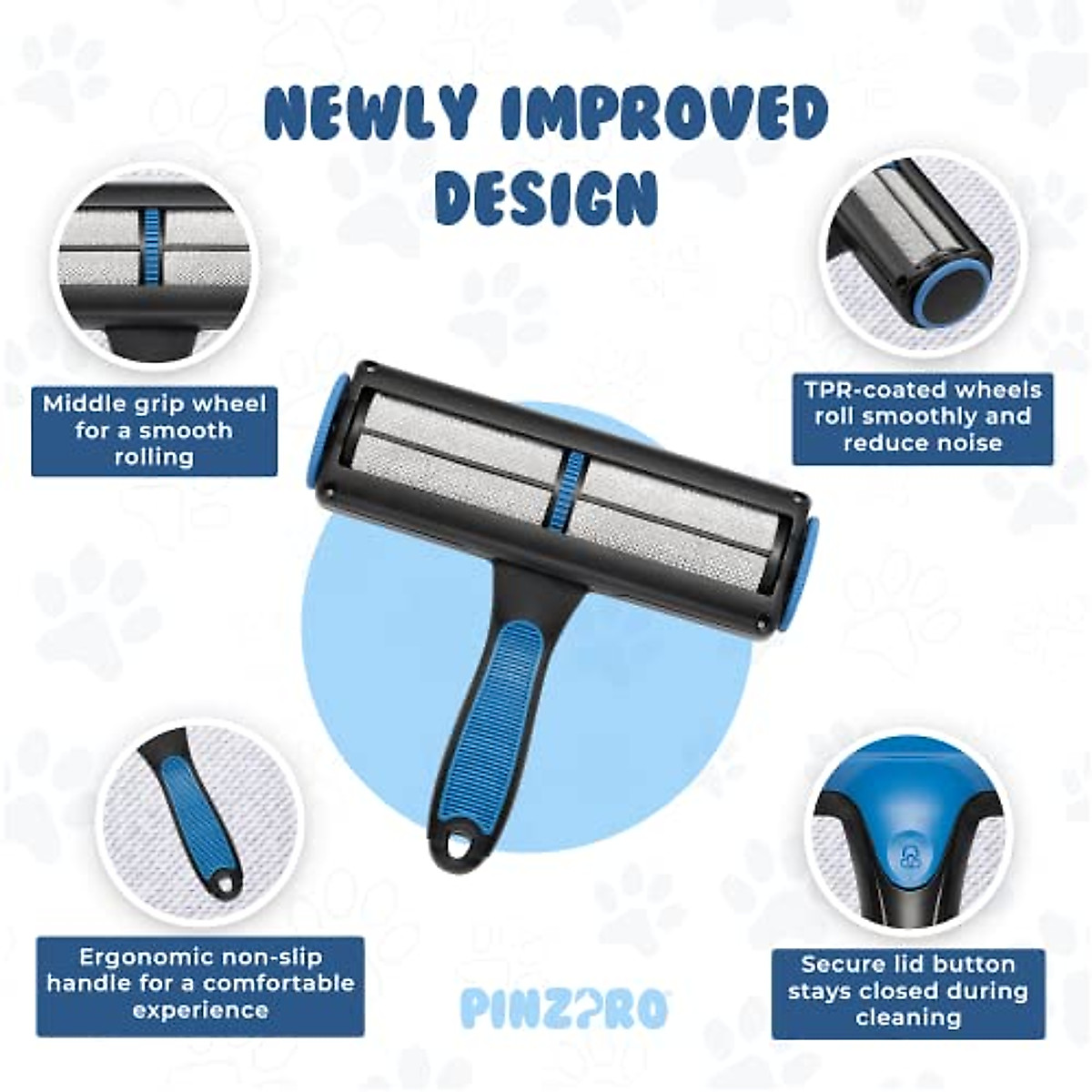 Pet Hair Remover + Bonus Mini Pet Detailing Brush - Reusable Lint Roller - Cat Hair Remover Roller - PinzPro Dog Hair Remover Set for Carpet, Couch, Bed, Car Seat.