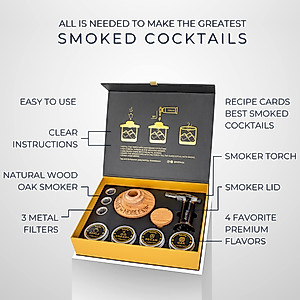 Whiskey Smoker Kit 𝗣𝗥𝗘𝗠𝗜𝗨𝗠 Smoky by NOBLESIP - Complete Bar Set to Smoke your Old Fashioneds and all your Favorite Cocktails. Great gift for Whisky, Bourbon, and Scotch lovers. 100% Natural Oak