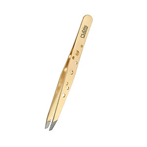 Rubis Hole Pattern Classic Stainless Steel Slanted Tweezers For Precise Eyebrows and Hair Removal, 1K111GOLD, Gold, The Elegance Collection,Rubis Switzerland Swiss Made World Renowned Precision