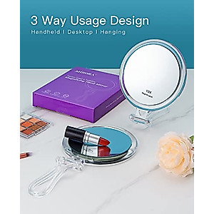 MIRORA Hand Held Mirror, Double-Sided 1X/10X Magnifying Makeup Mirror, Handheld Foldable Table and Travel Usage (Round 5inch)