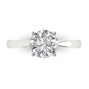 Clara Pucci 1.50 ct Round Cut Solitaire Moissanite Engagement Wedding Bridal Promise Anniversary Ring in 18K White Gold Size 8
