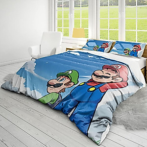 NICHIYOBI Redcap Beard Plumber Bros Game Movie Duvet Cover Set 3D Bedding Comforter Cover 3 Pcs (1 Duvet Cover+2 Pillowcases) Bedding Set (10,Queen-90x90in+20x30in*2)