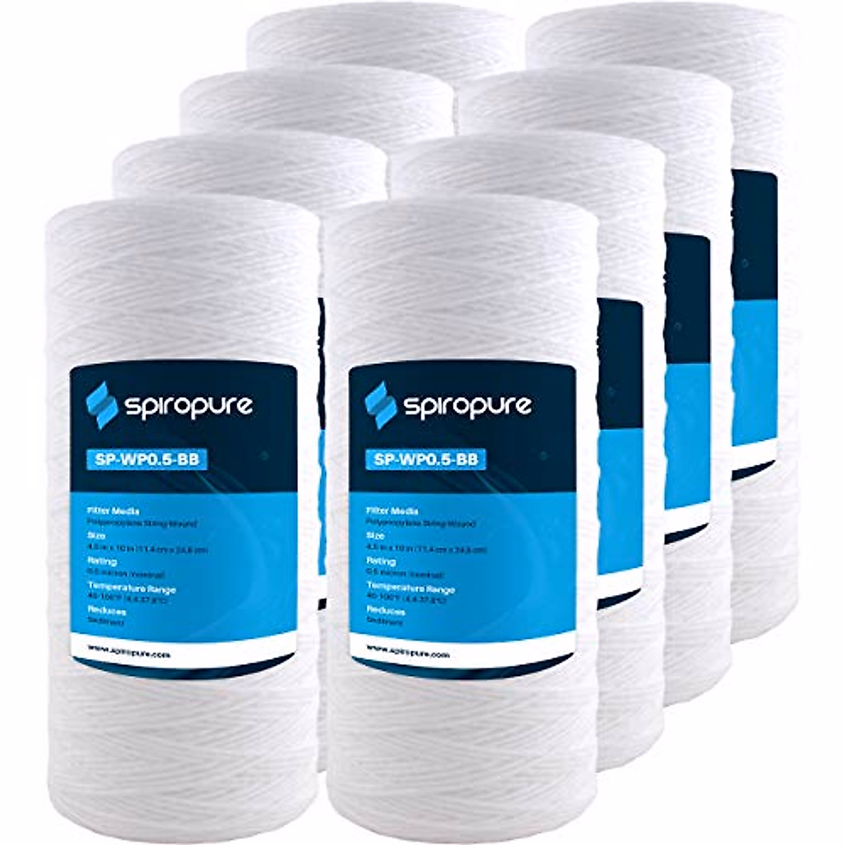 SpiroPure SP-WP0.5-BB 10x4.5 0.5 Micron String-Wound Polypropylene Water Filter Cartridge SWC-45-10-0.5 WP.5BB97P 355212-43 (Case of 8)