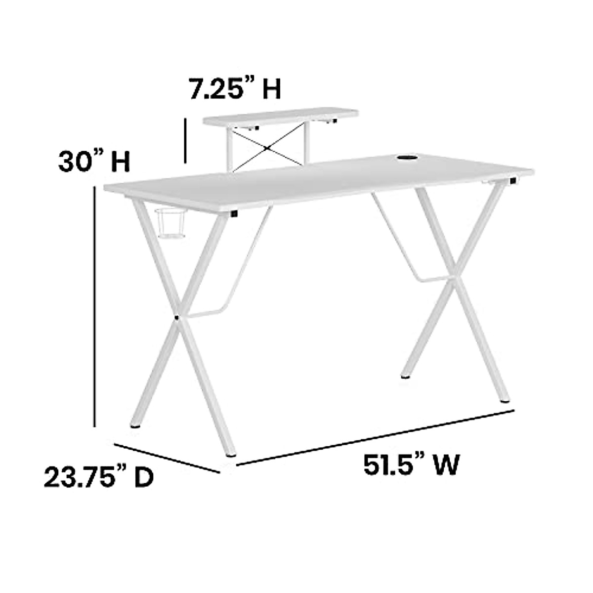 EMMA + OLIVER White Gaming Desk-Cup Holder, Headphone Hook, Monitor/Smartphone Stand