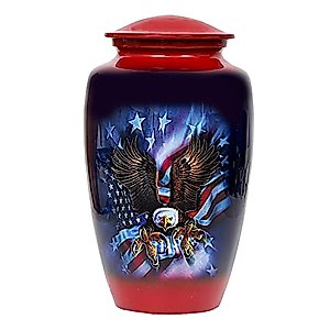 HLC Eagle with USA Flag Cremation Urn for Human Ashes - Adult Funeral Urn Handcrafted - Affordable Urn for Ashes (Adult (200 lbs) – 10.5 x 6 “ , Cremation Urn)